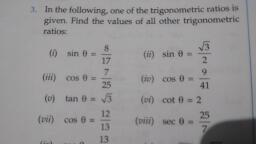 Trignometry Ratios - Math - Assignment - Teachmint
