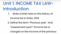Introduction Of Income Tax - Income Tax - Assignment - Teachmint
