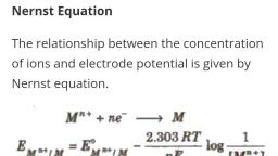 Nearst Equation - Chemistry - Notes - Teachmint