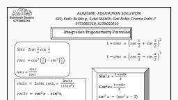 Trigonometry Formula's for Integration 12th - Maths - Notes - Teachmint