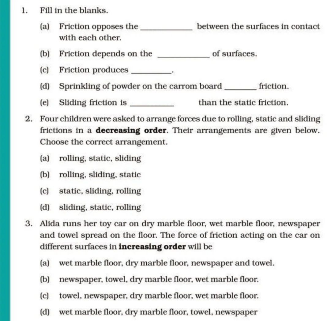 Friction - Science - Assignment - Teachmint