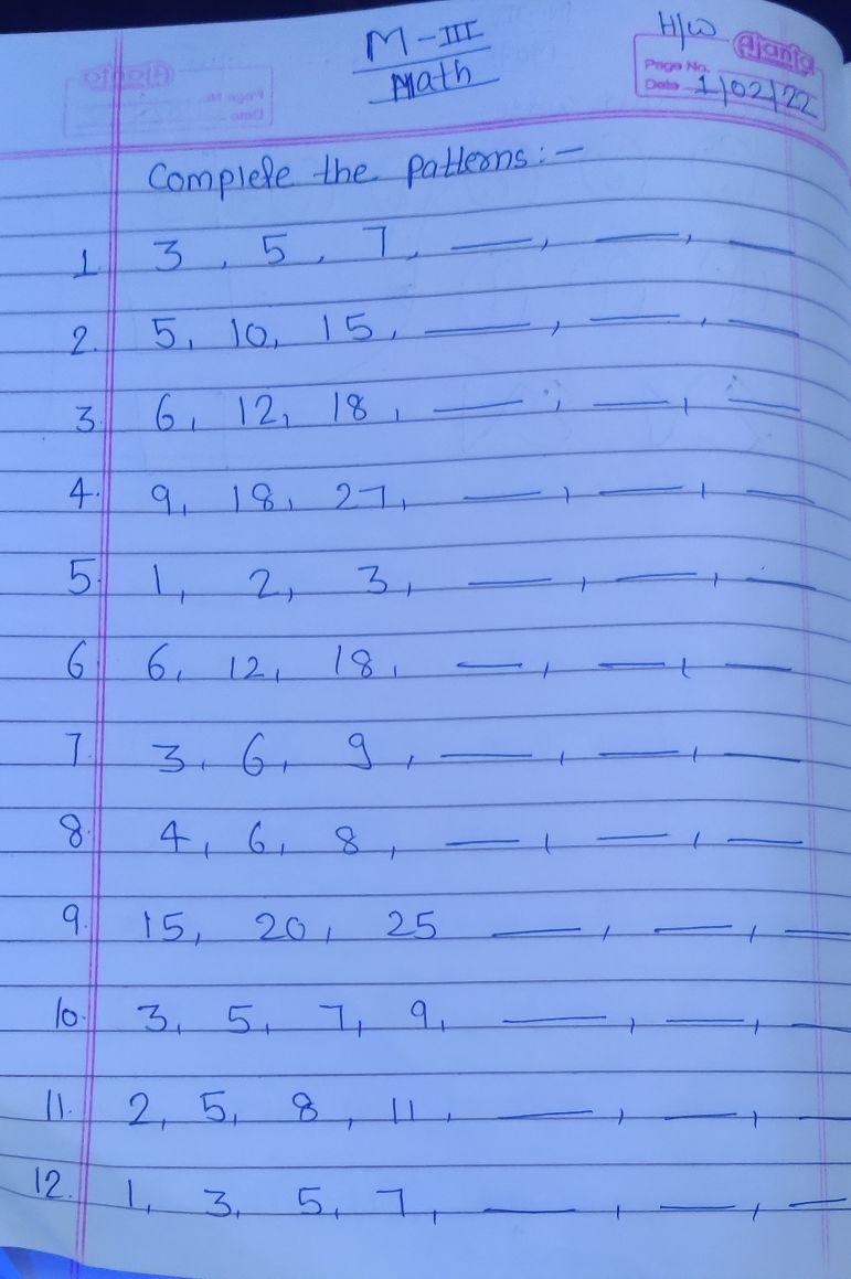 Patterns - Maths - Assignment - Teachmint
