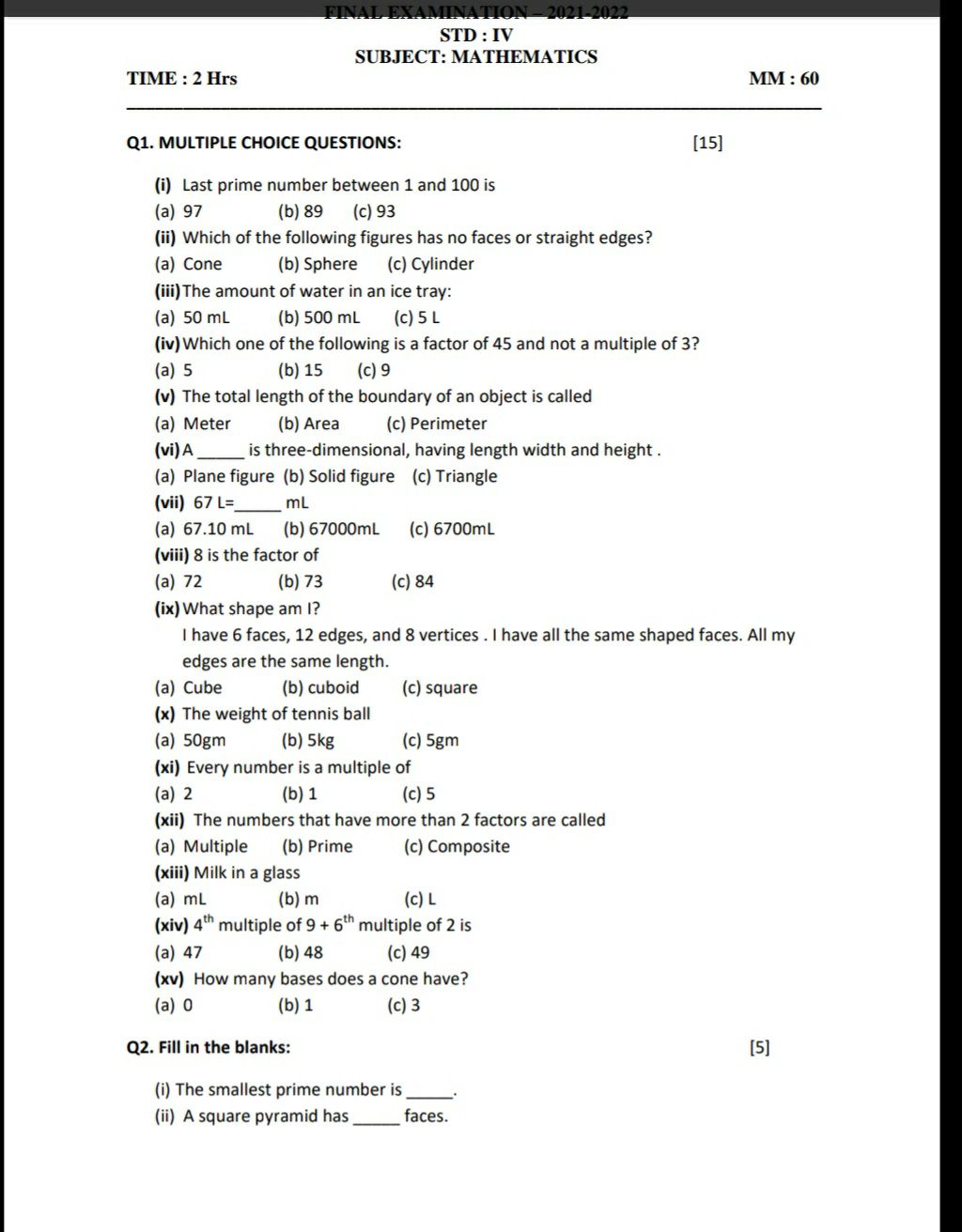 FINAL EXAM - English Grammar - Subjective Test - Teachmint