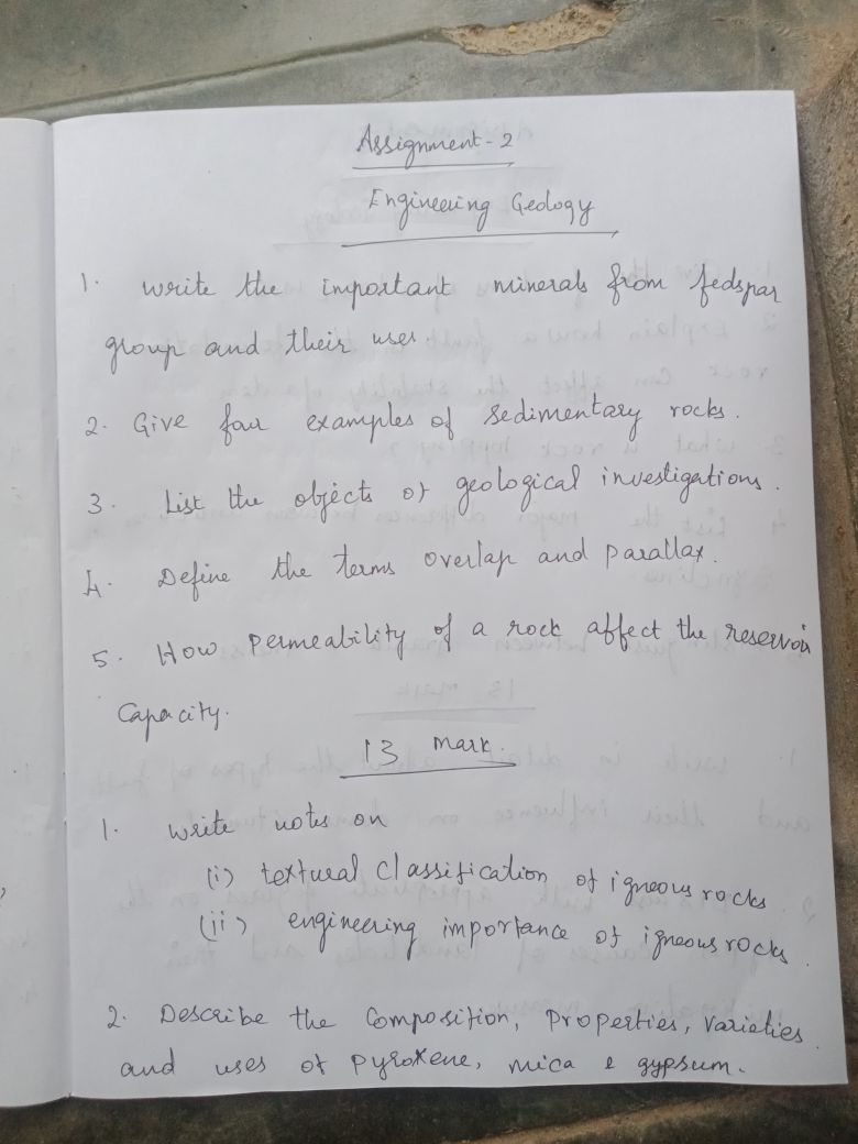 Engineering Geology - Engineering Geology - Assignment - Teachmint