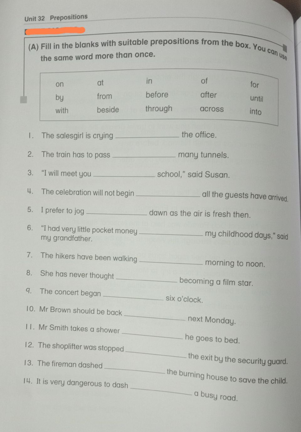 Preposition - English - Assignment - Teachmint