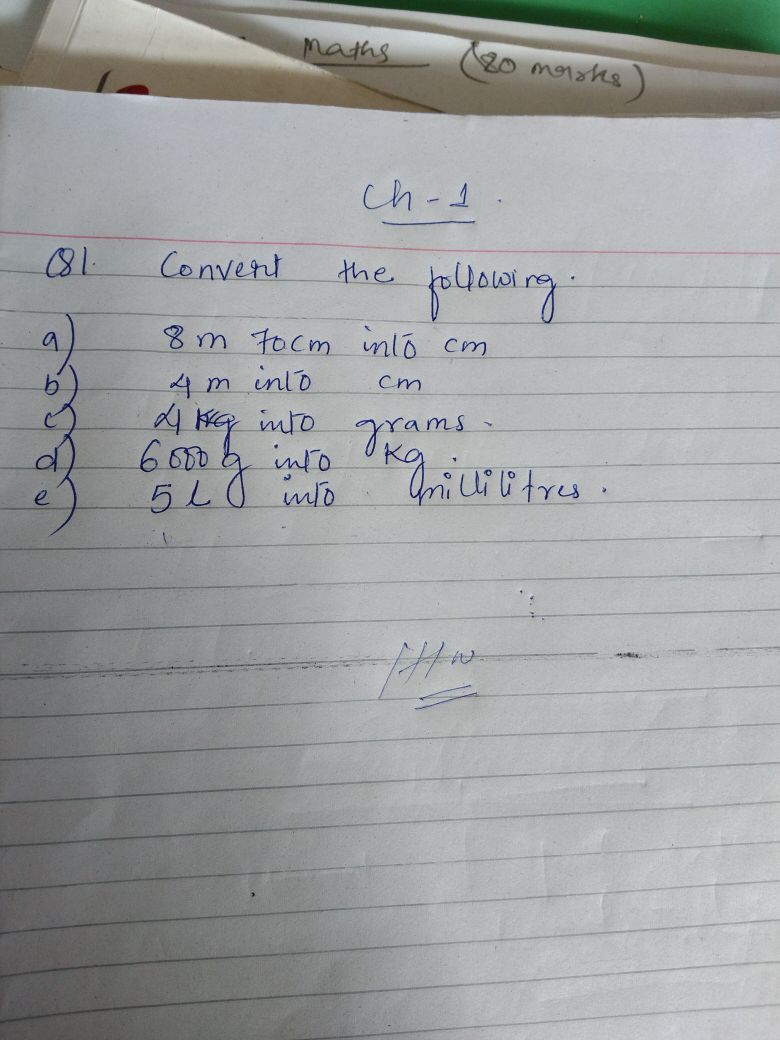 Ch 1. Measurements. - Maths - Assignment - Teachmint