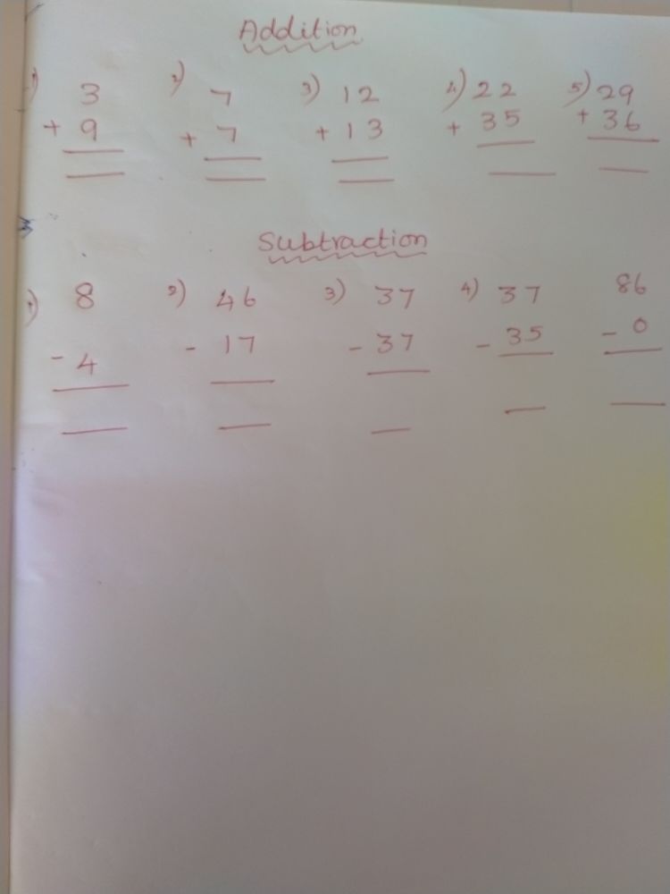 Addition And Subtraction Practice - Maths - Assignment - Teachmint