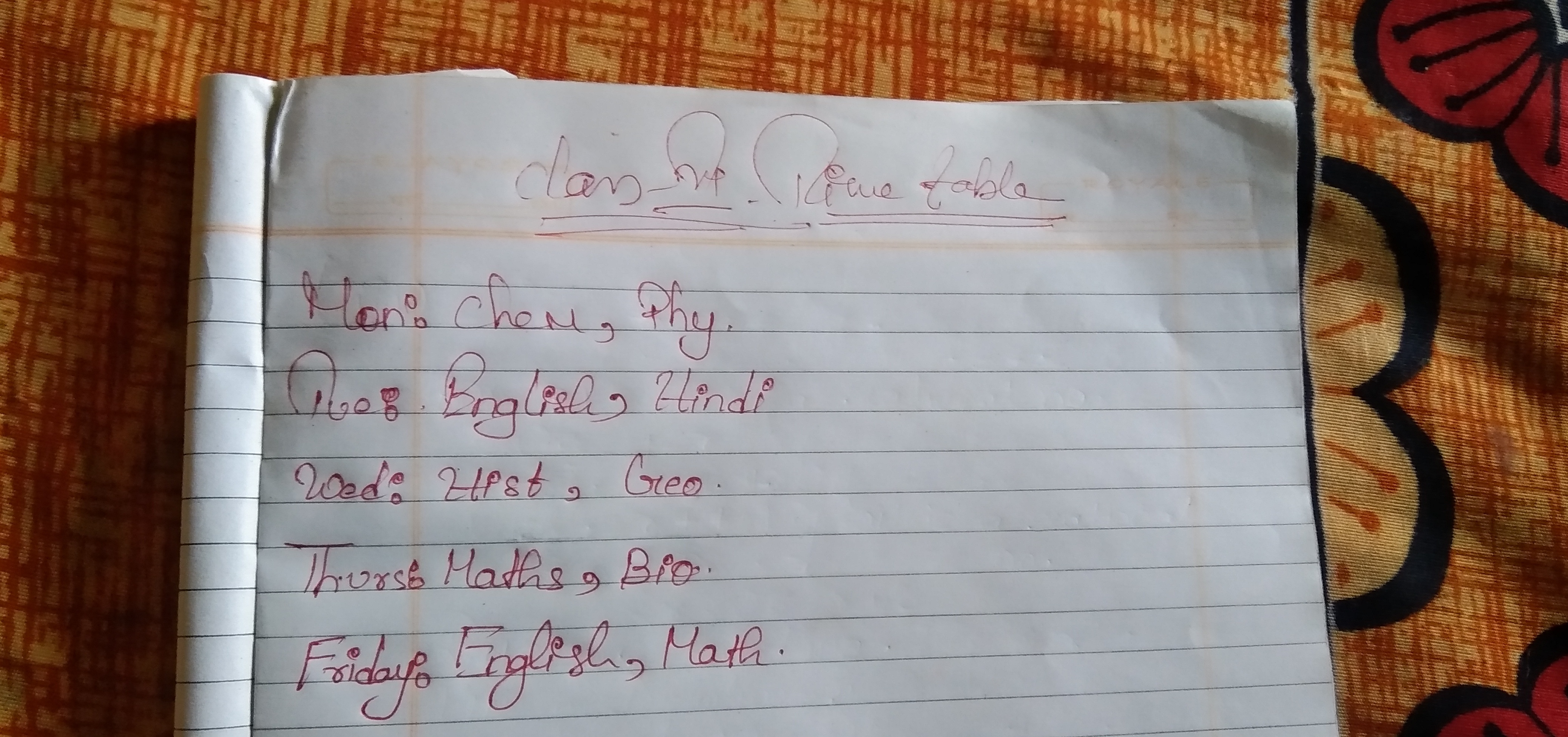 Timetable For Class 6 All Subjects Notes Teachmint