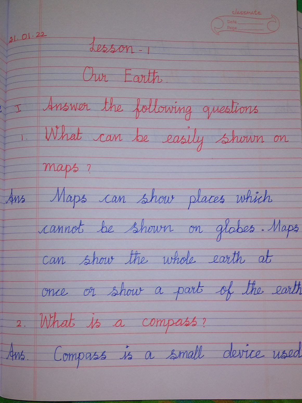 Lesson-1 Our Earth - Social Science - Assignment - Teachmint