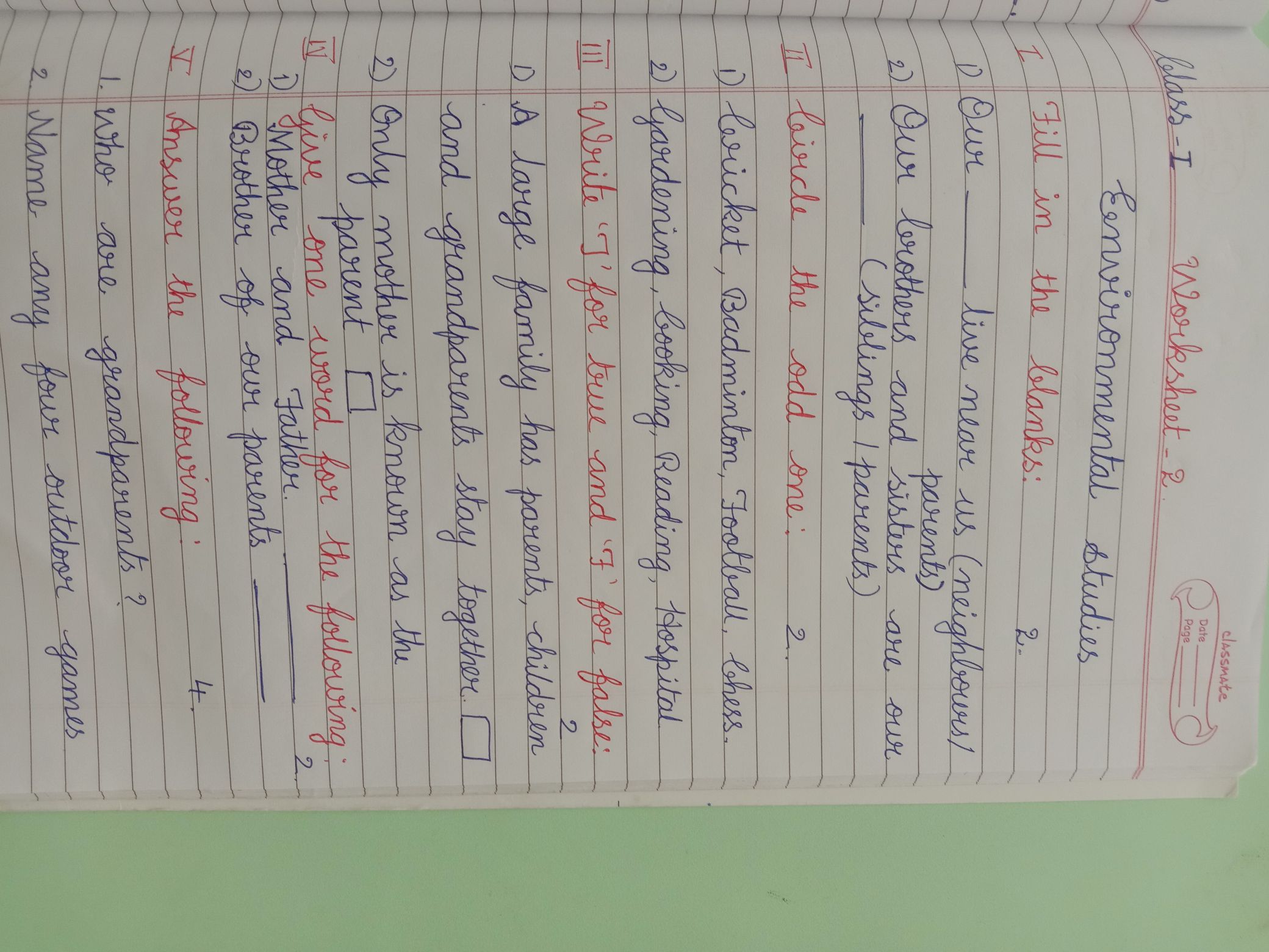 EVS Worksheet - E VS - Assignment - Teachmint