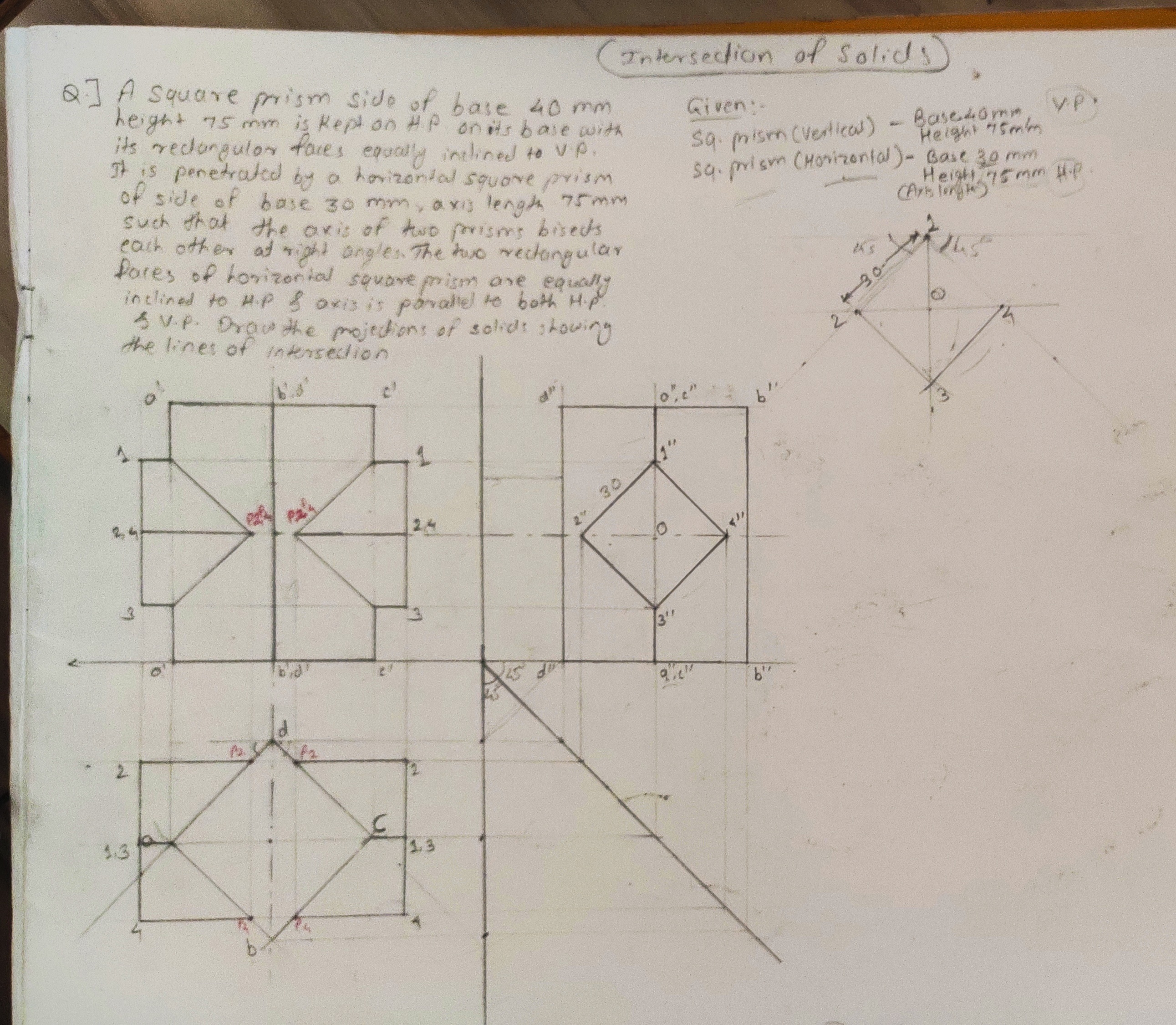 Problem On Intersection Of Prism With Prism - Mech. Working Drawing ...