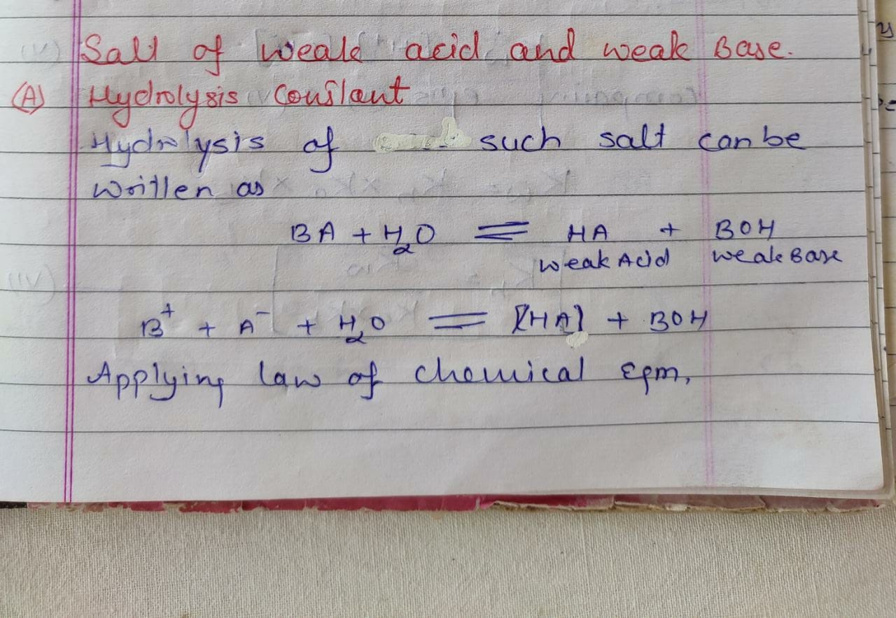 Salt Of Weak Acid And Weak Base 1 - Chemistry - Notes - Teachmint