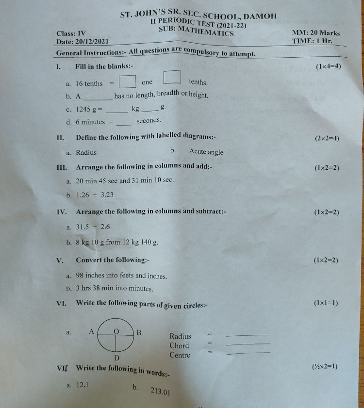Mathematics - All - Subjective Test - Teachmint