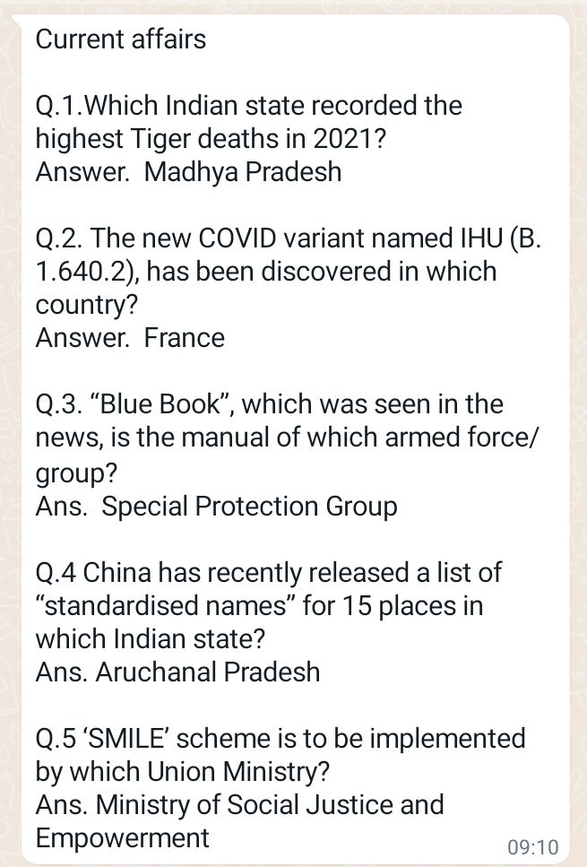 Current Affairs - General Knowledge - Assignment - Teachmint