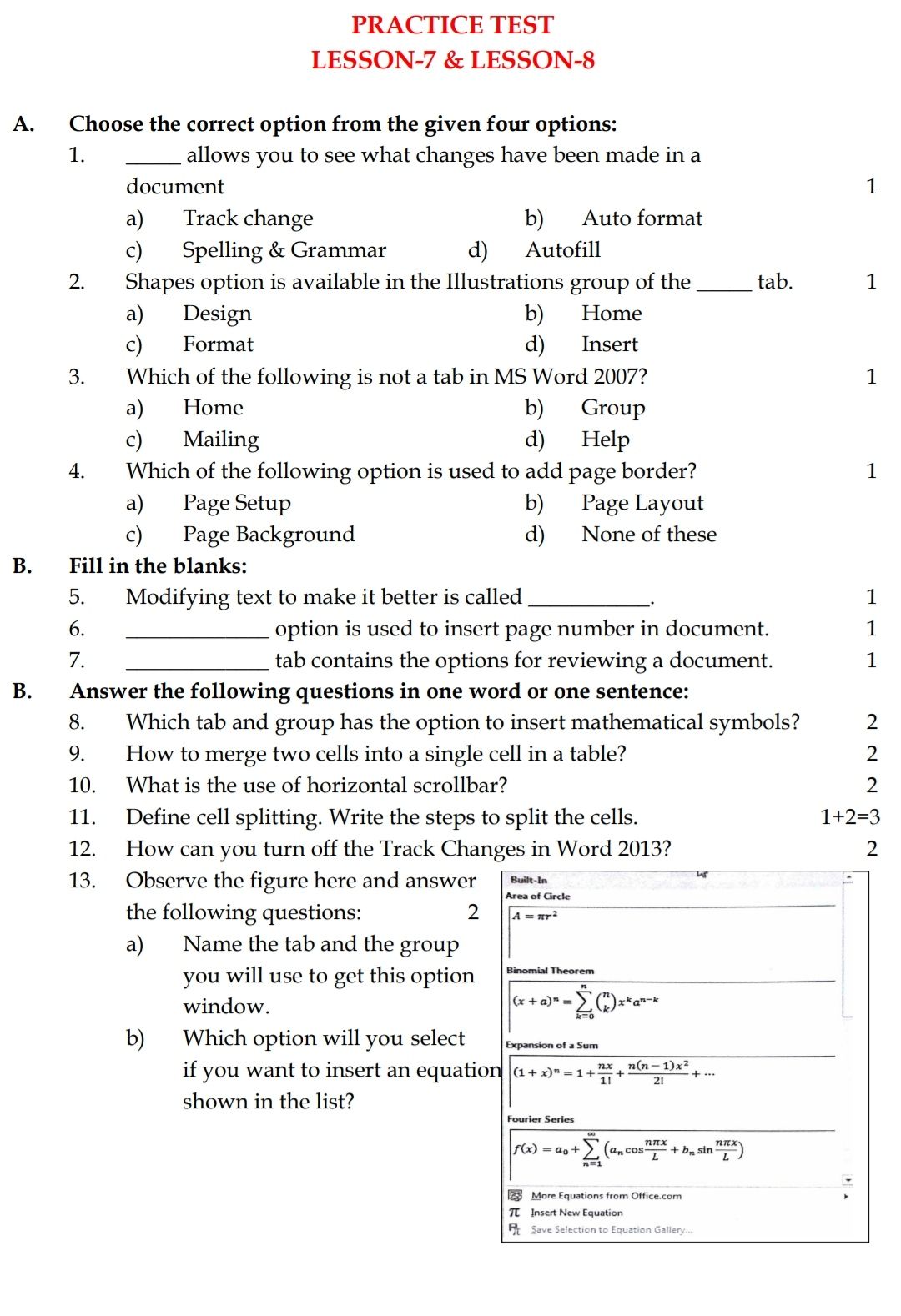 PRACTICE TEST OF LESSON-7 & LESSON-8 - COMPUTER APPLICATION ...
