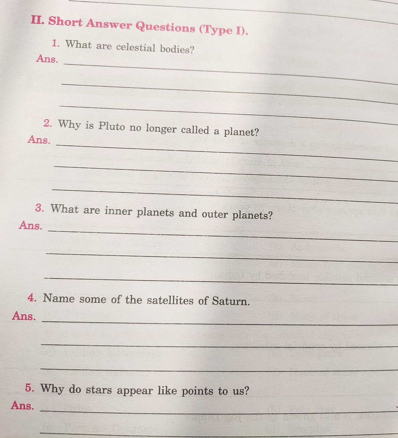 Stars And The Solar System - Science - Assignment - Teachmint