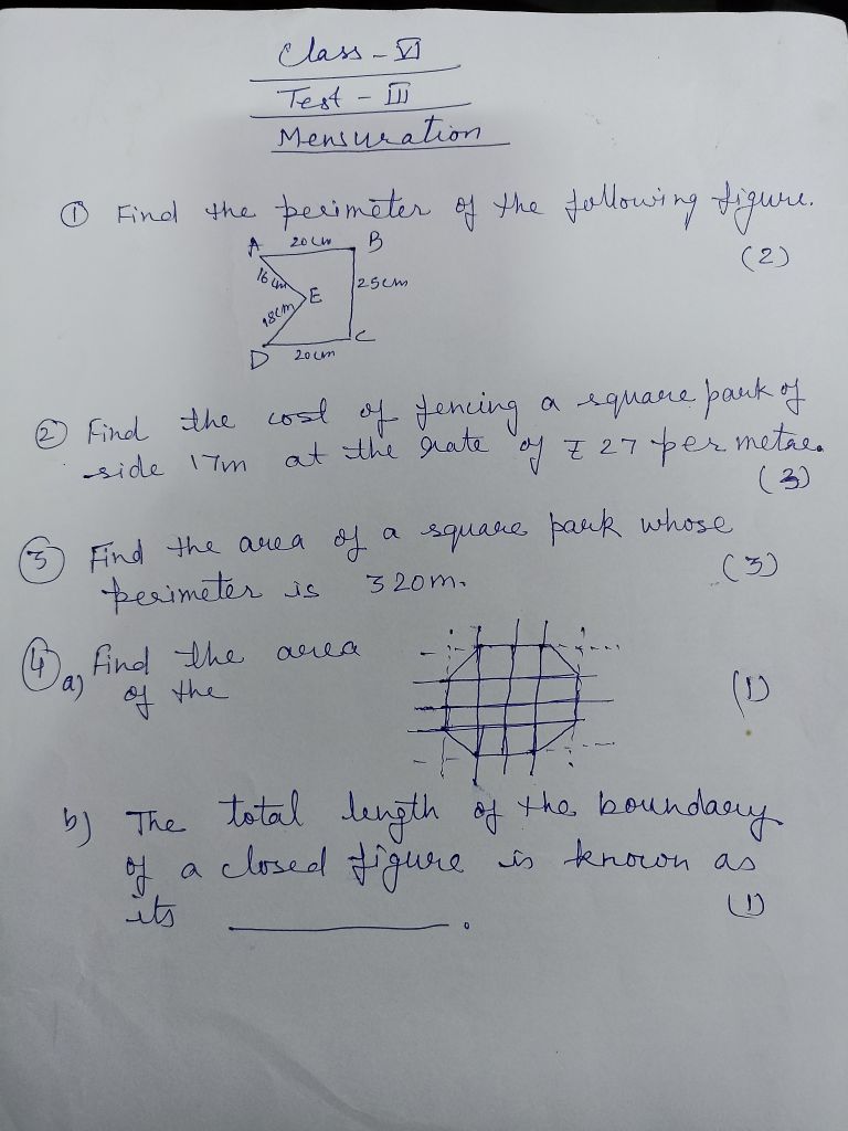Mensuration,Test -3 - Maths - Assignment - Teachmint