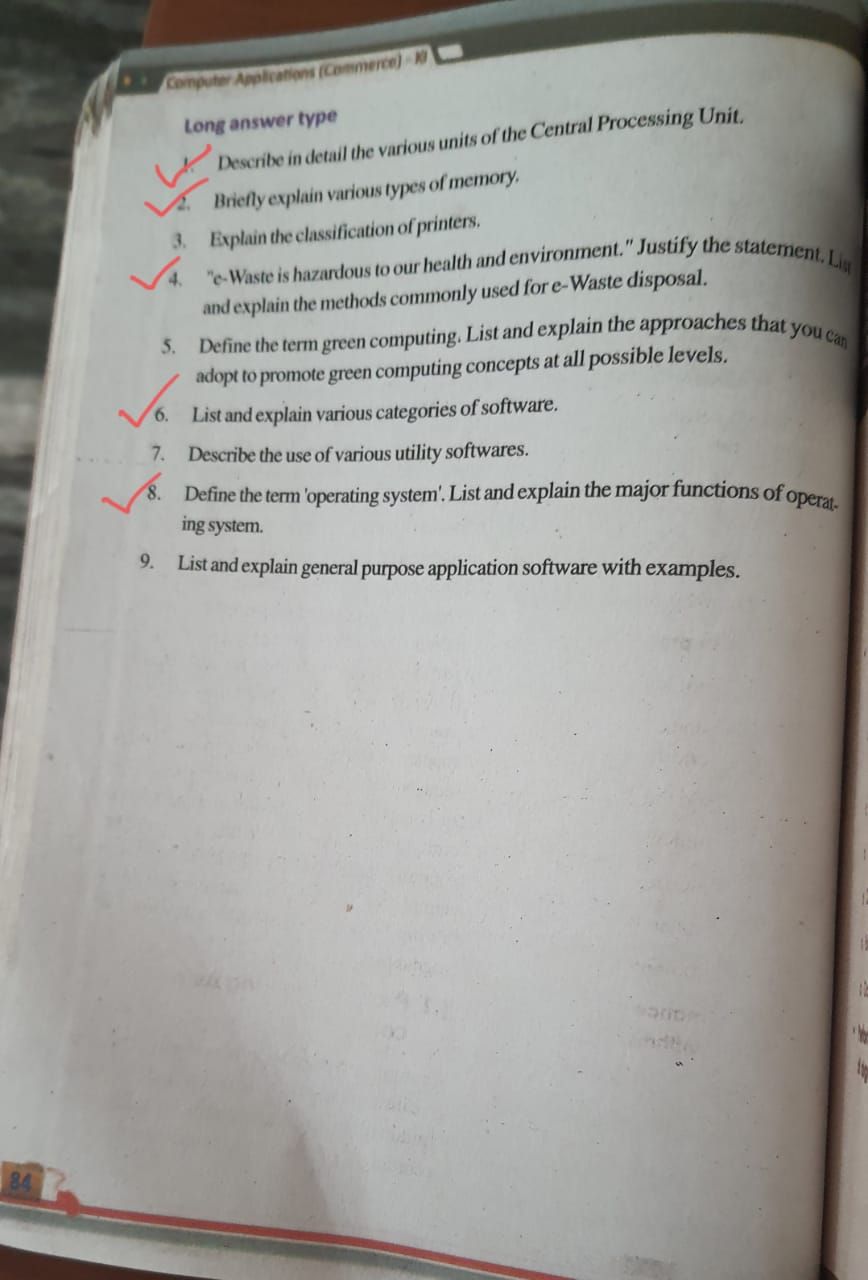 Components Of The Computer System Computer Application Assignment Teachmint