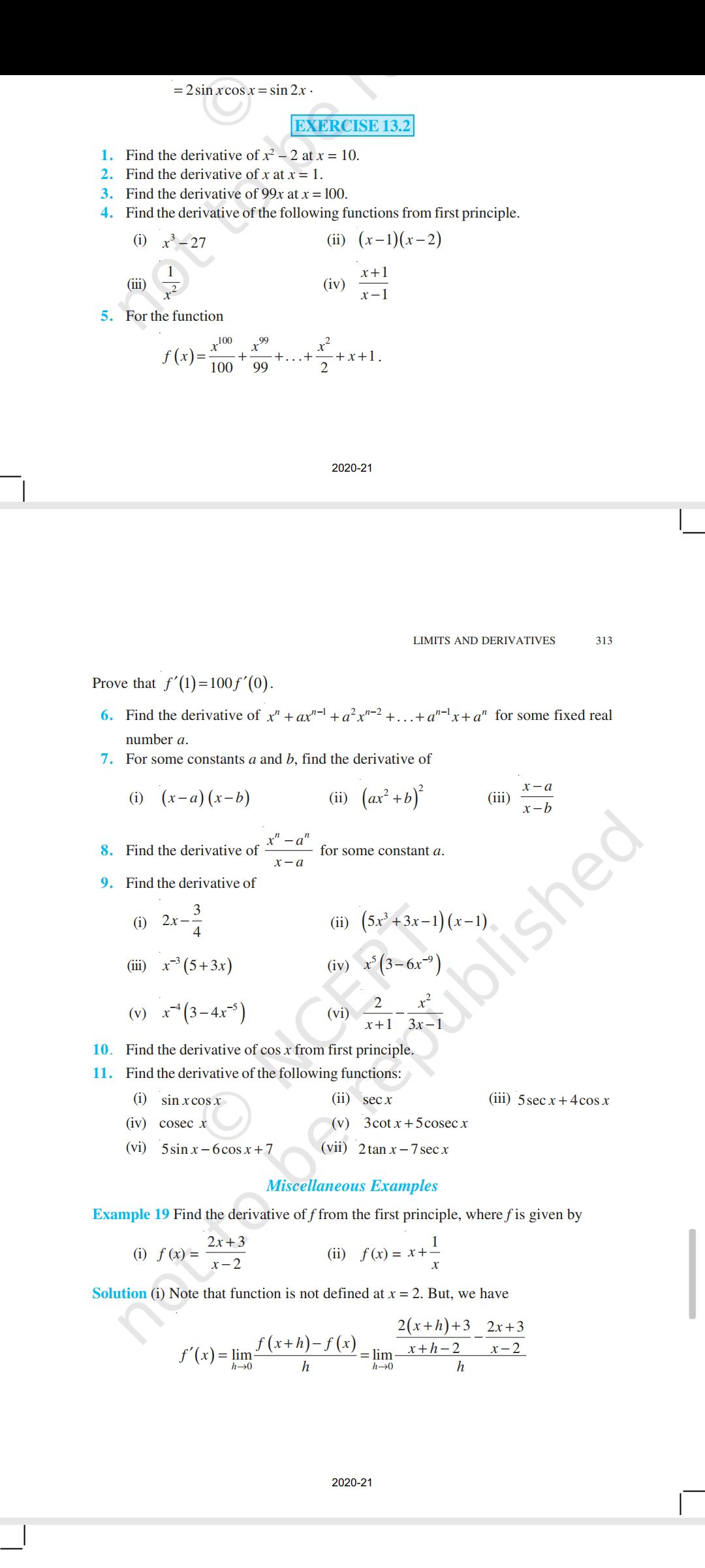 Derivative - Mathematics - Assignment - Teachmint
