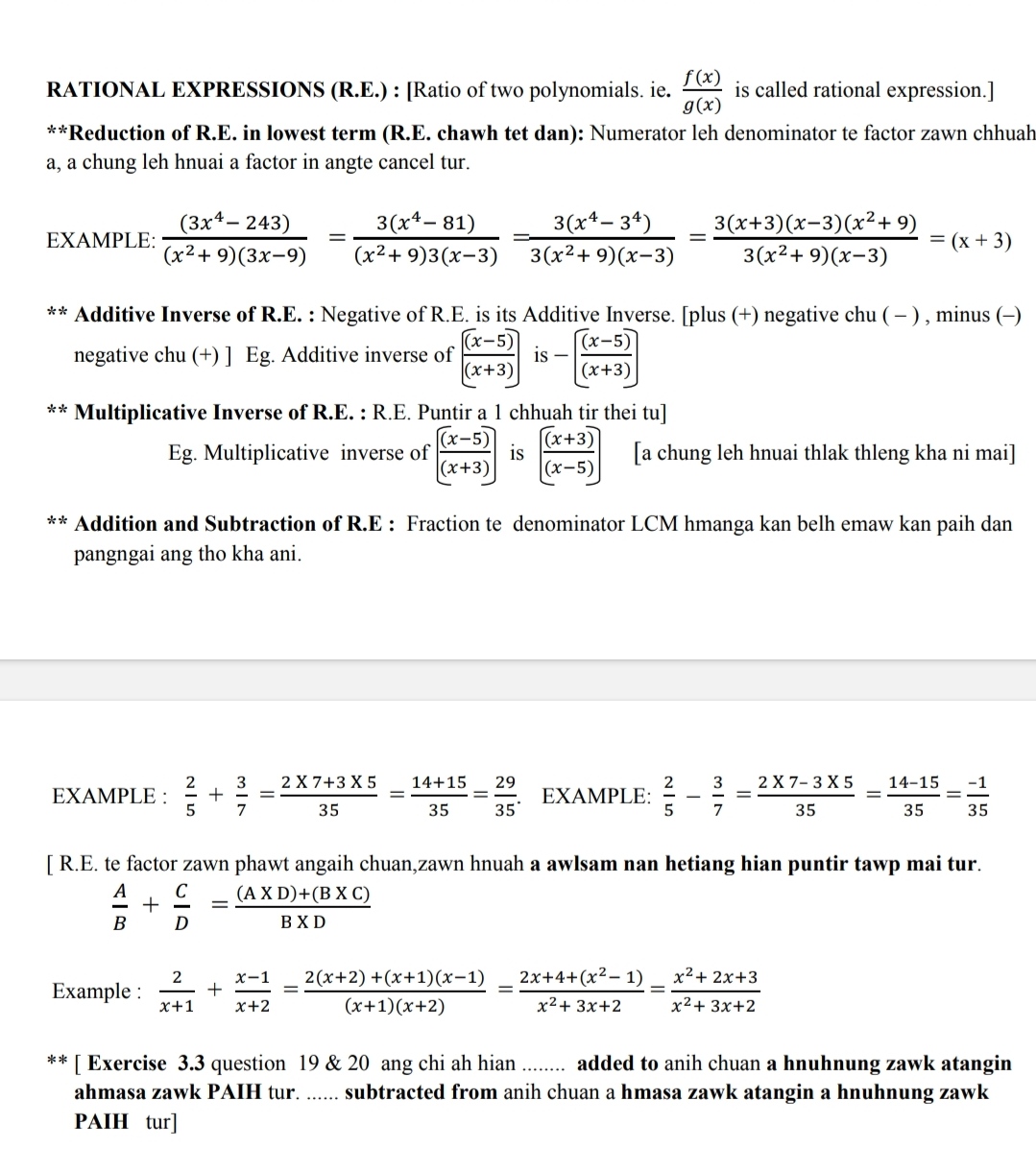 HCF & LCM zawn dan Leh Rational Expressions - MATHEMATICS - Notes ...