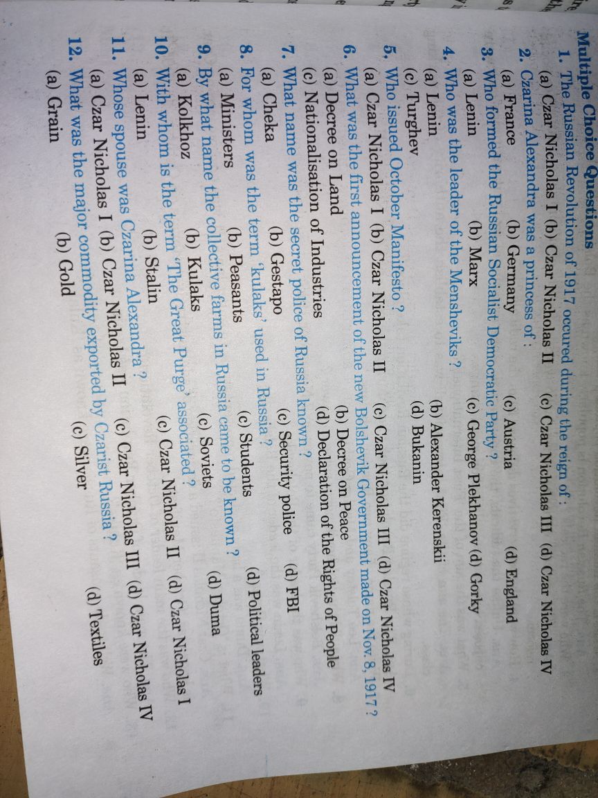 Russian Revolution - S.St. - Assignment - Teachmint