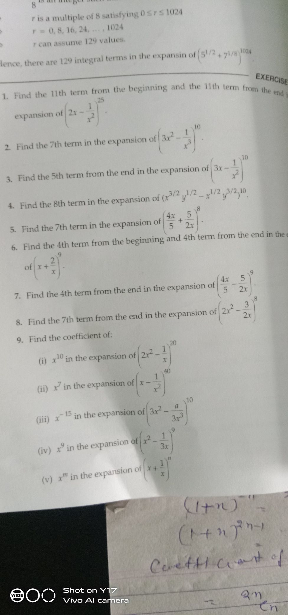 Binomial Theorem - Mathematics - Assignment - Teachmint