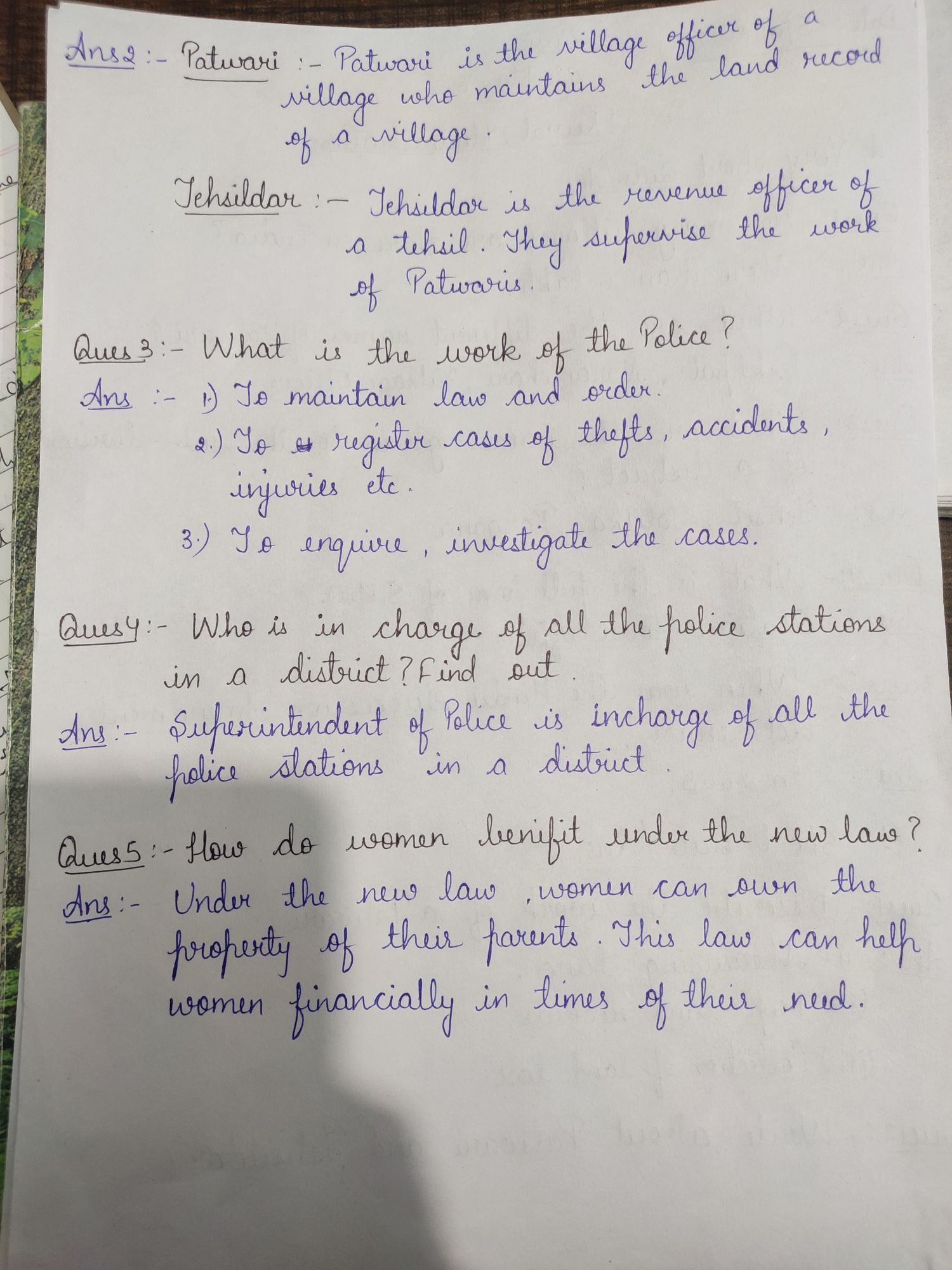 Chapter 5 , Rural Administration - Social Science - Assignment - Teachmint