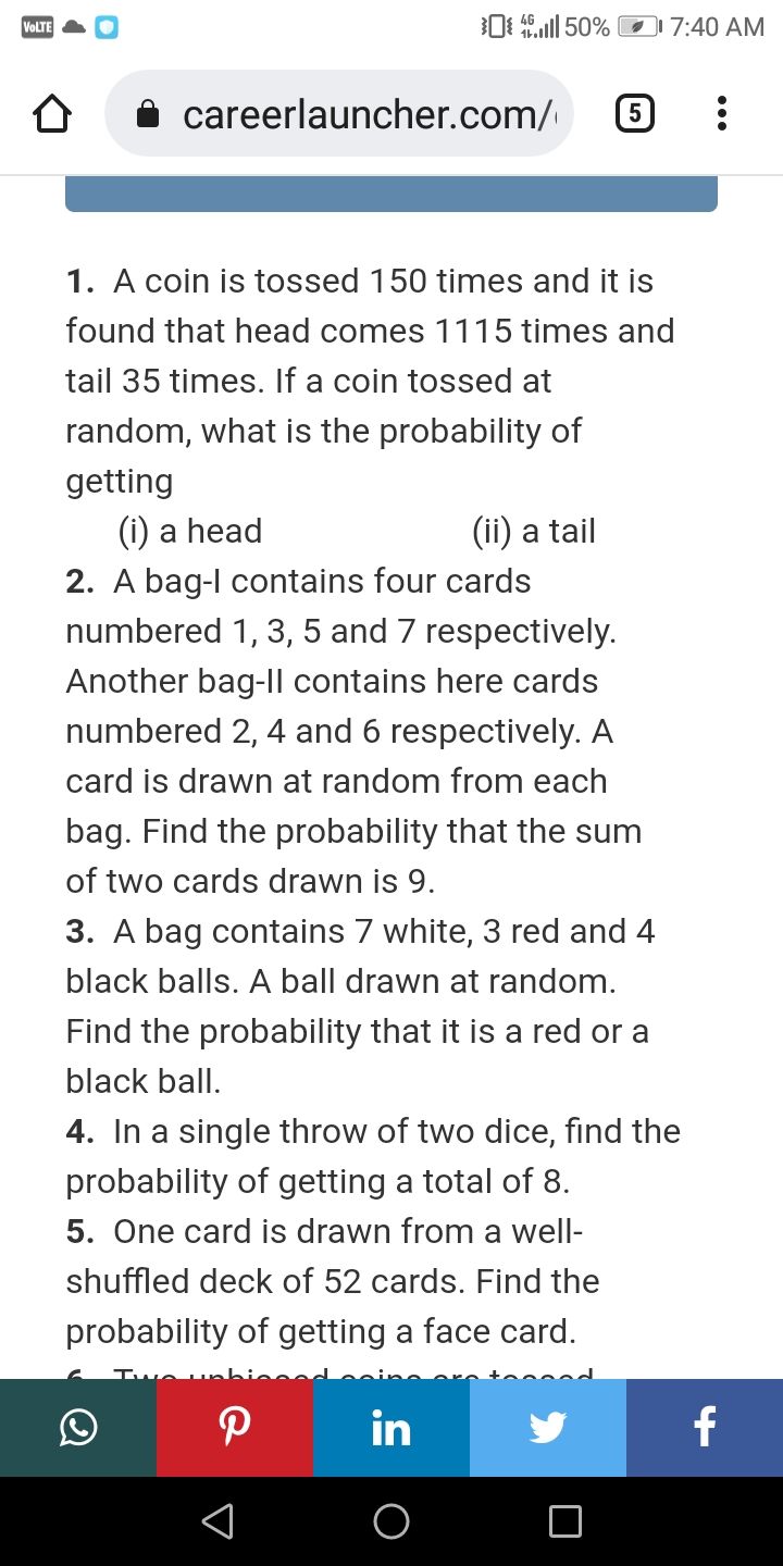 probability extra questions - Maths - Assignment - Teachmint