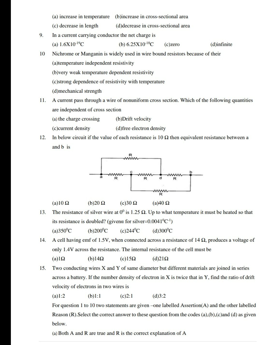 Current Electricity - PHYSICS - Subjective Test - Teachmint