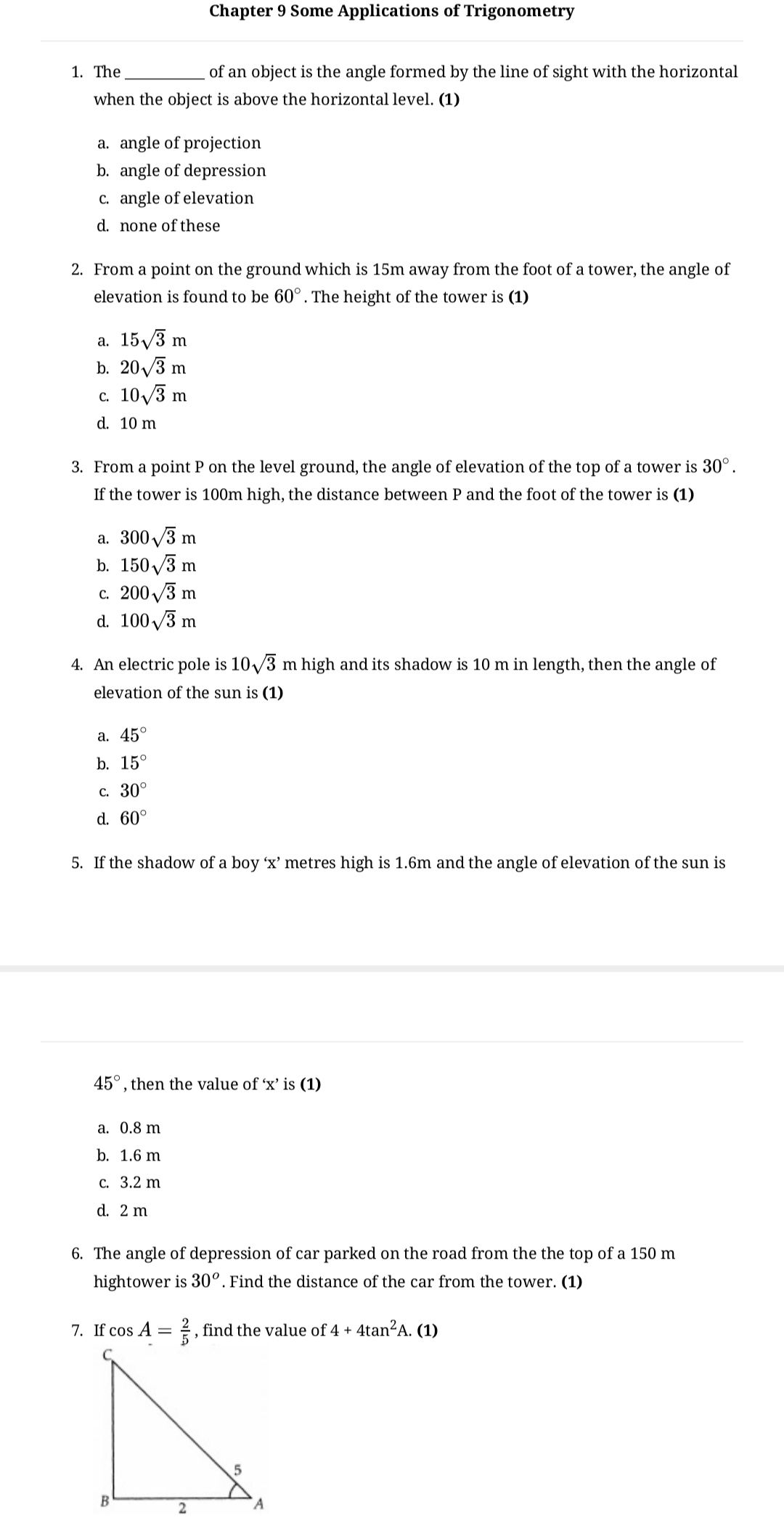 Some Important Application Of Trigonometry - Maths - Subjective Test ...