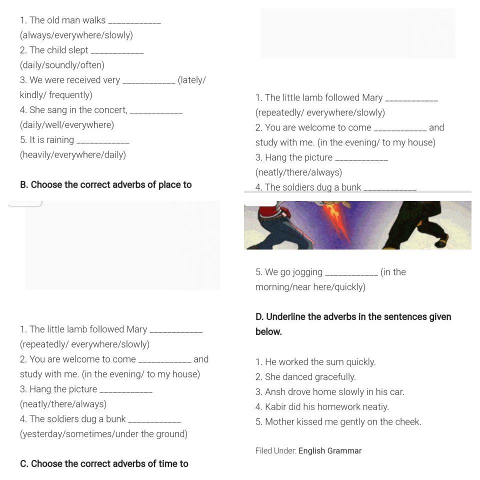 Adverbs Related Exercises - English - Assignment - Teachmint