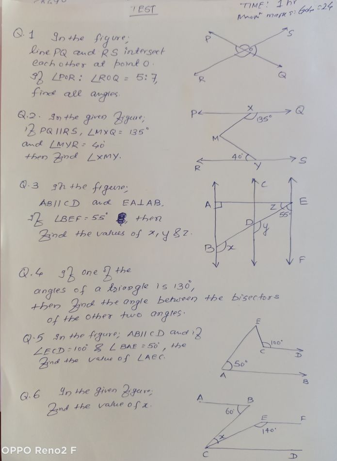 Lines & Angles - Physics - Subjective Test - Teachmint