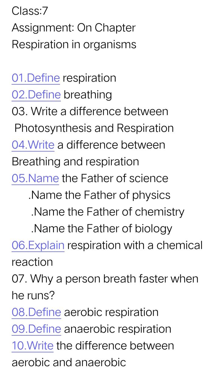 Respiration In Organisms - Science - Assignment - Teachmint