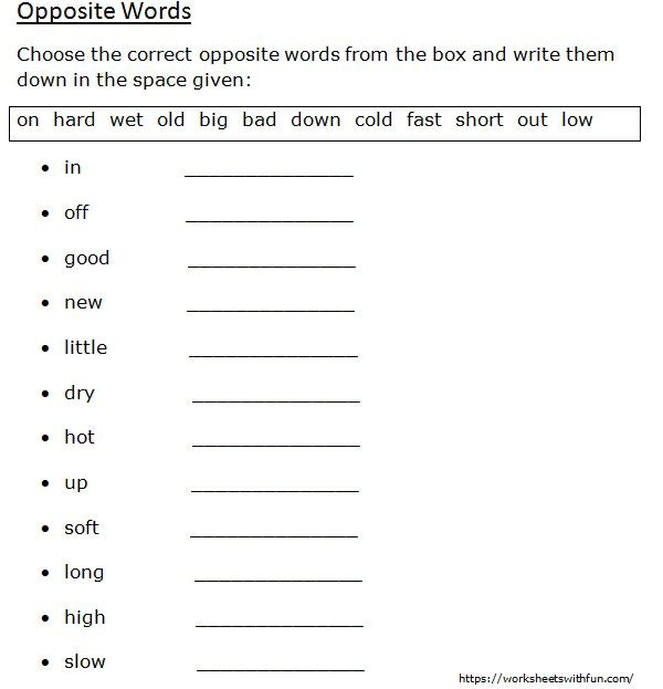 Opposite Word - English - Subjective Test - Teachmint