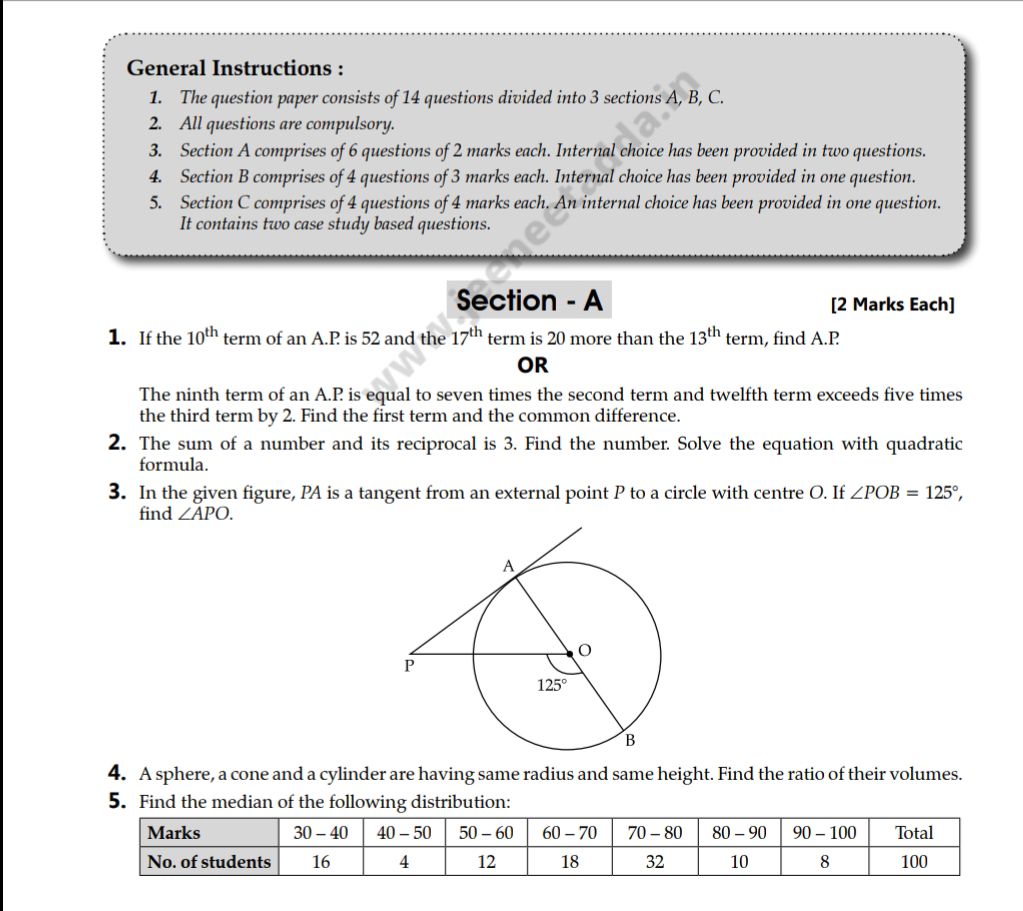 Maths Pre Board - Maths And Science - Subjective Test - Teachmint