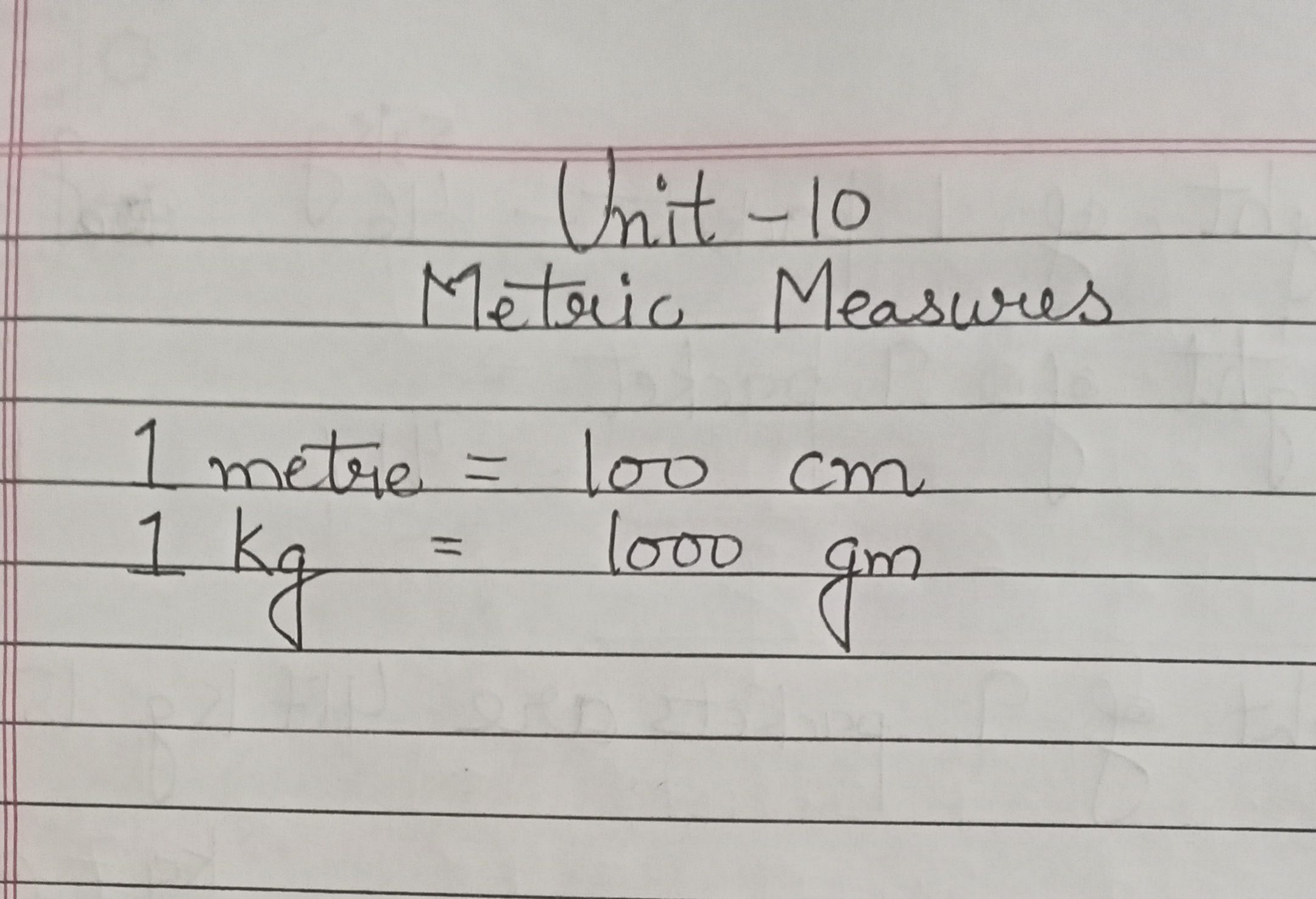 Unit 10 Metric Measures - Maths - Assignment - Teachmint