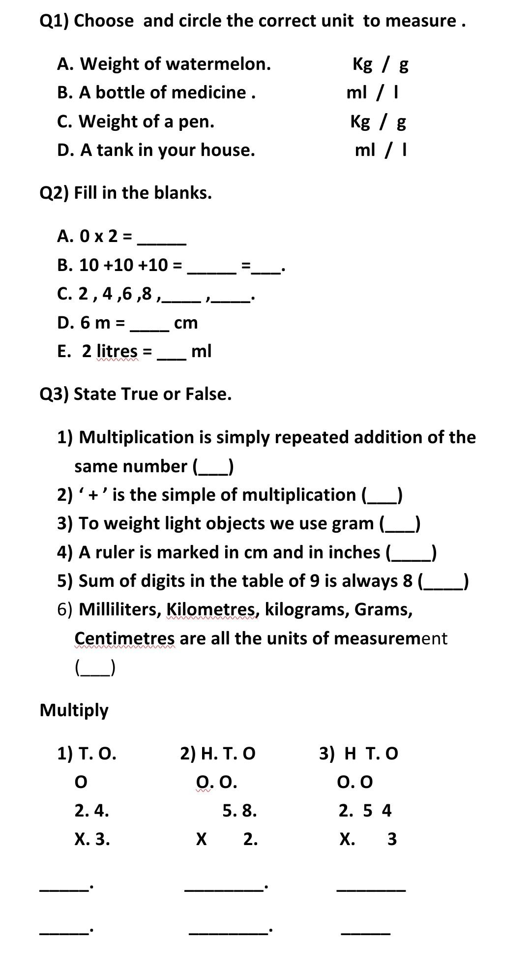 Maths Class Test - Maths - Subjective Test - Teachmint