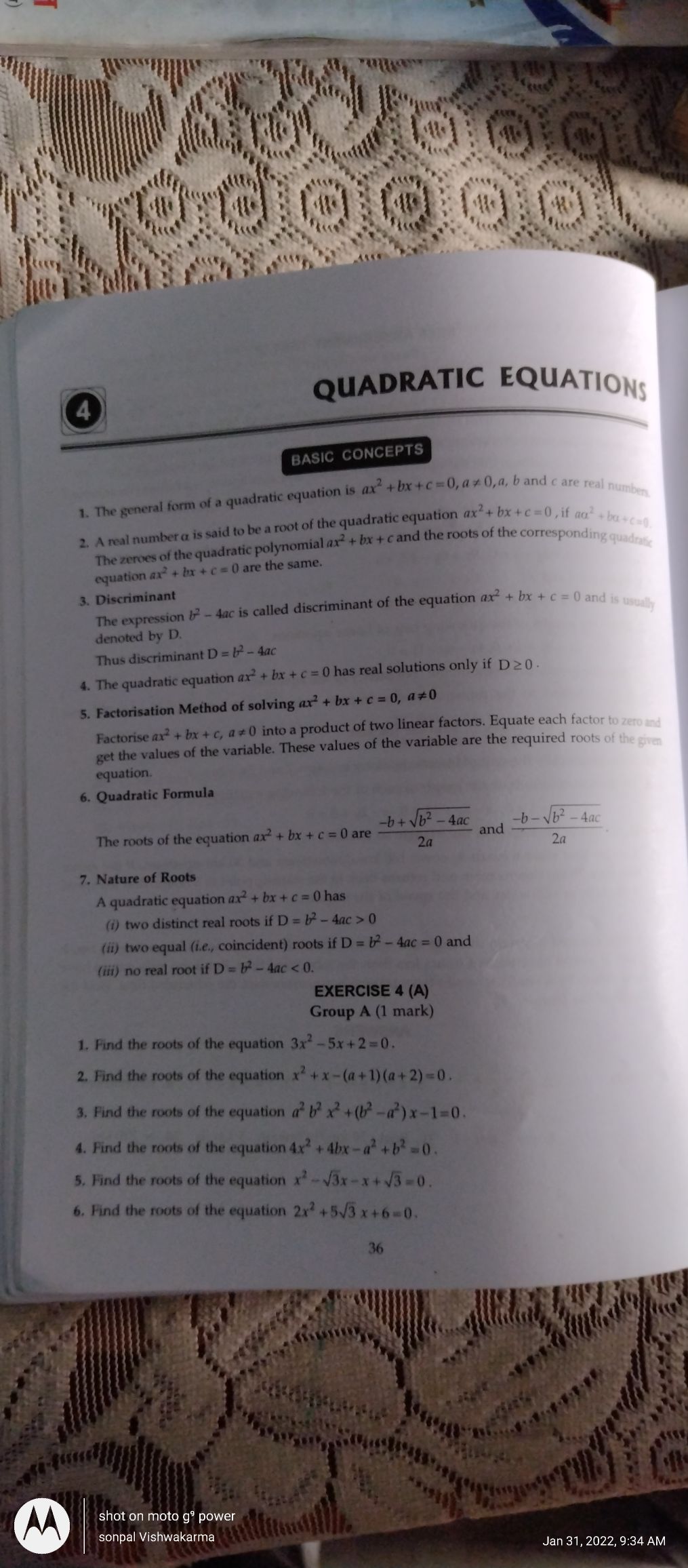 Quadratic Equations - Mathematics - Assignment - Teachmint