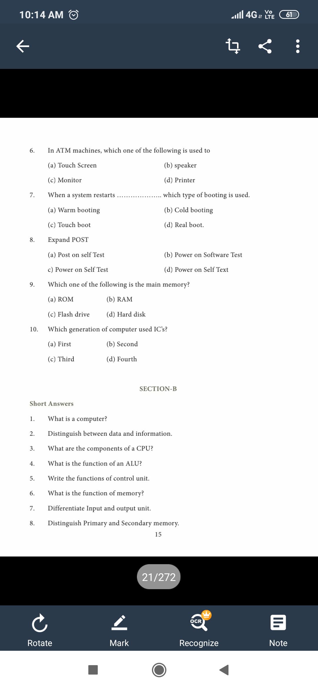 Chapter 1 - Computer Application - Subjective Test - Teachmint