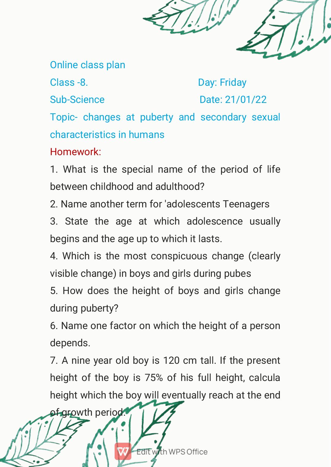 Homework - Science - Assignment - Teachmint
