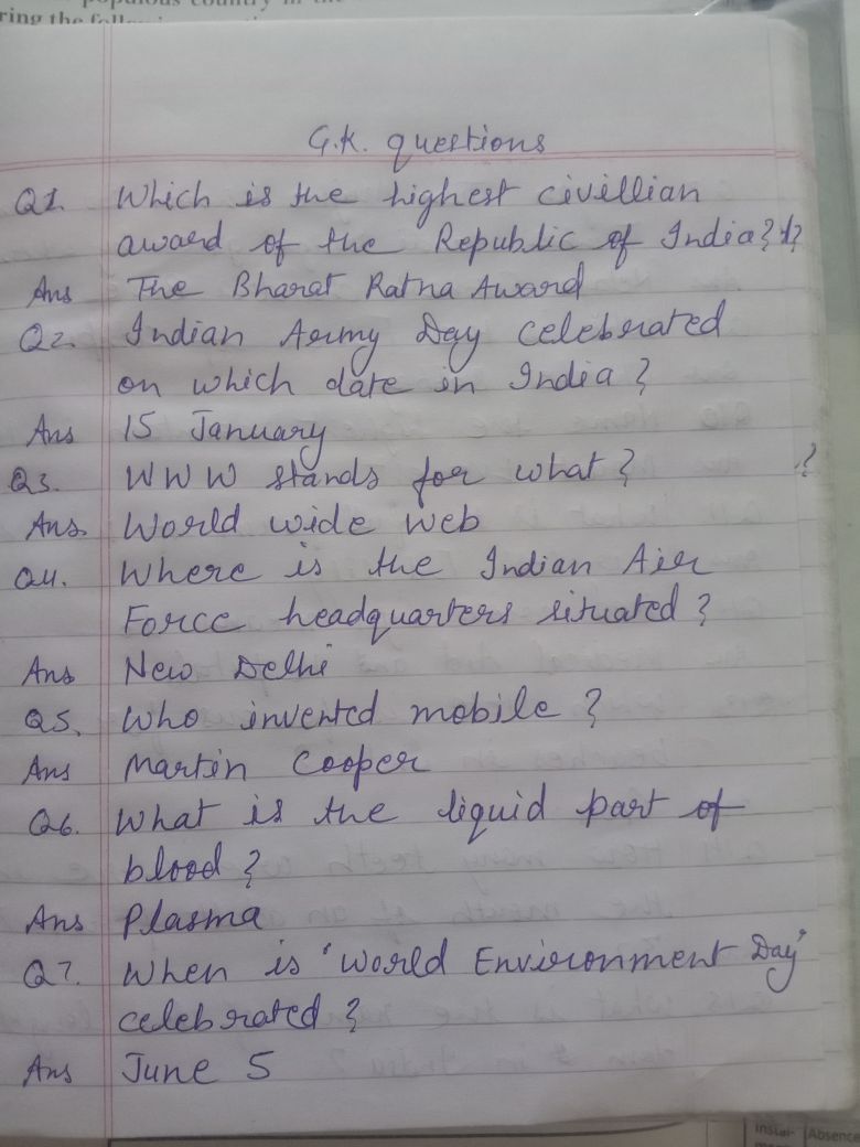 GK Questions - English - Assignment - Teachmint