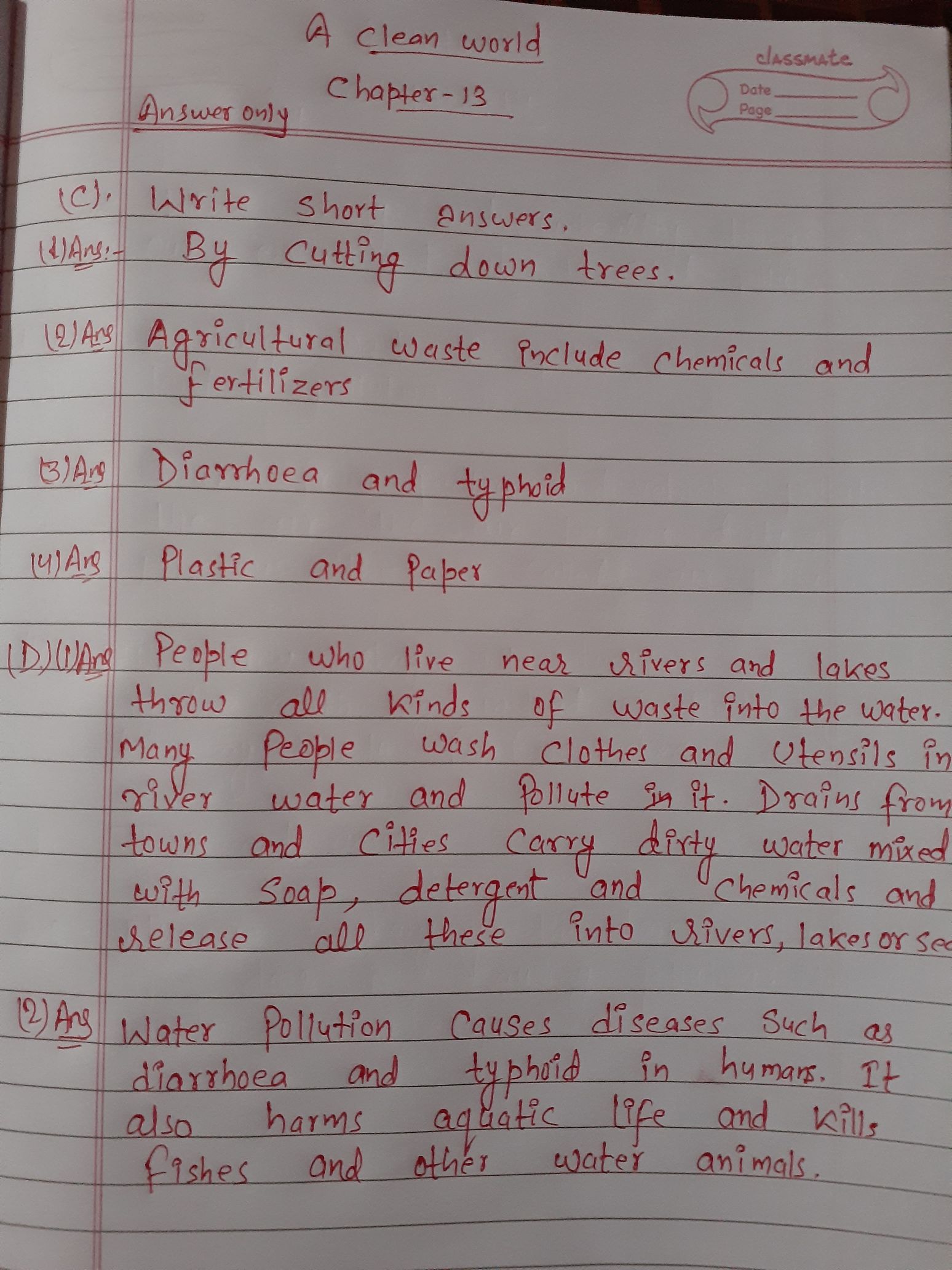 A Clean World - Science - Assignment - Teachmint