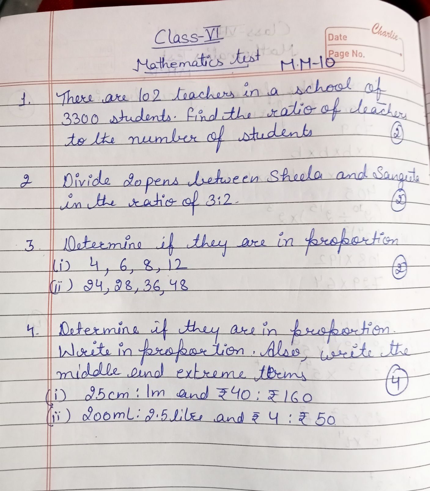 Ratio And Proportion - Mathematics - Subjective Test - Teachmint
