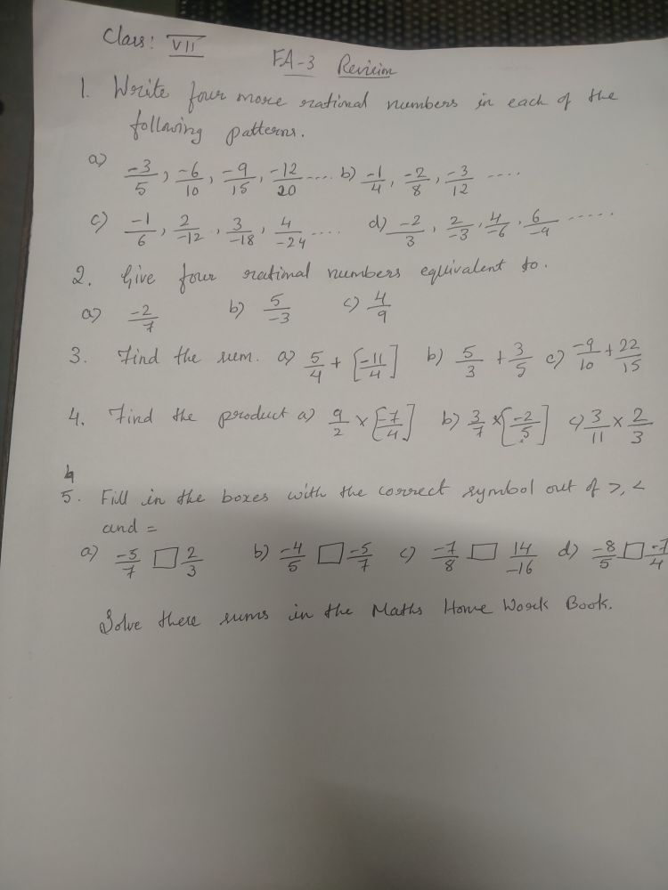 Rational Numbers - Maths - Assignment - Teachmint