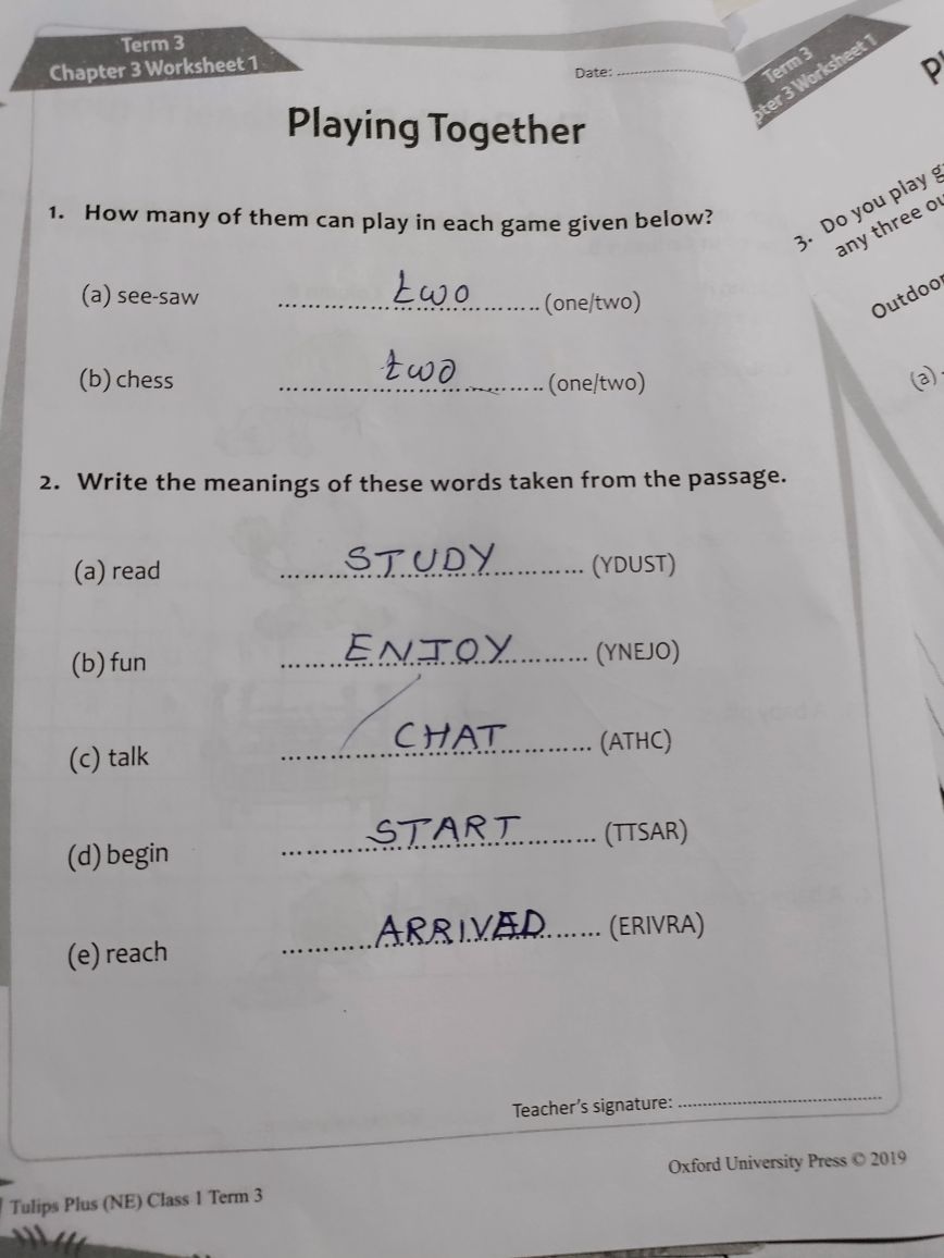 Playing Together, Work Sheets - English - Assignment - Teachmint