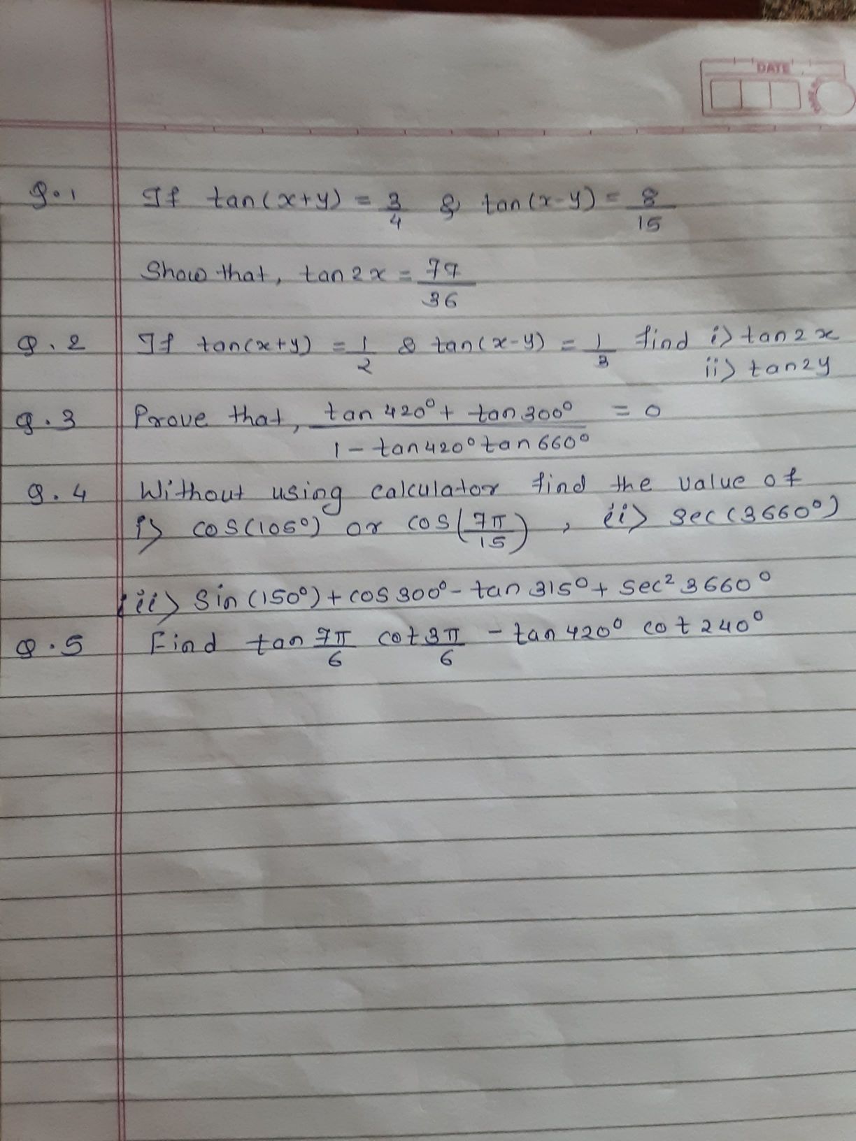 Trigonometic Ratios Of Compound And Allied Angles - Math - Assignment - Teachmint