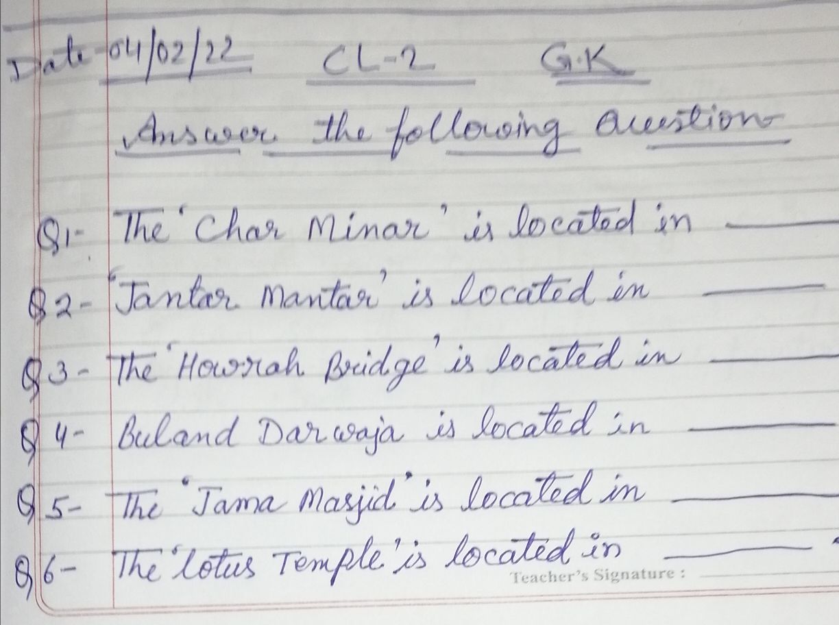 Sub. G. K. - G.K - Assignment - Teachmint