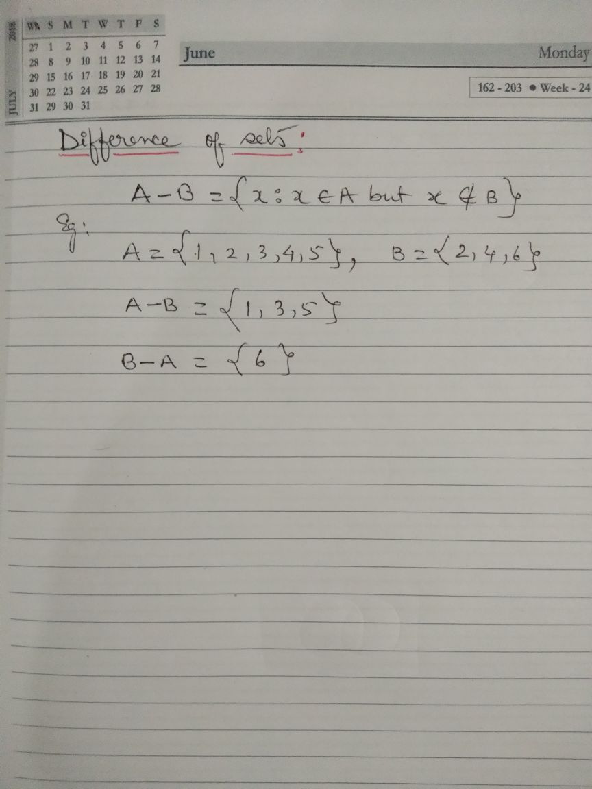 Difference Of Sets MATHS Notes Teachmint