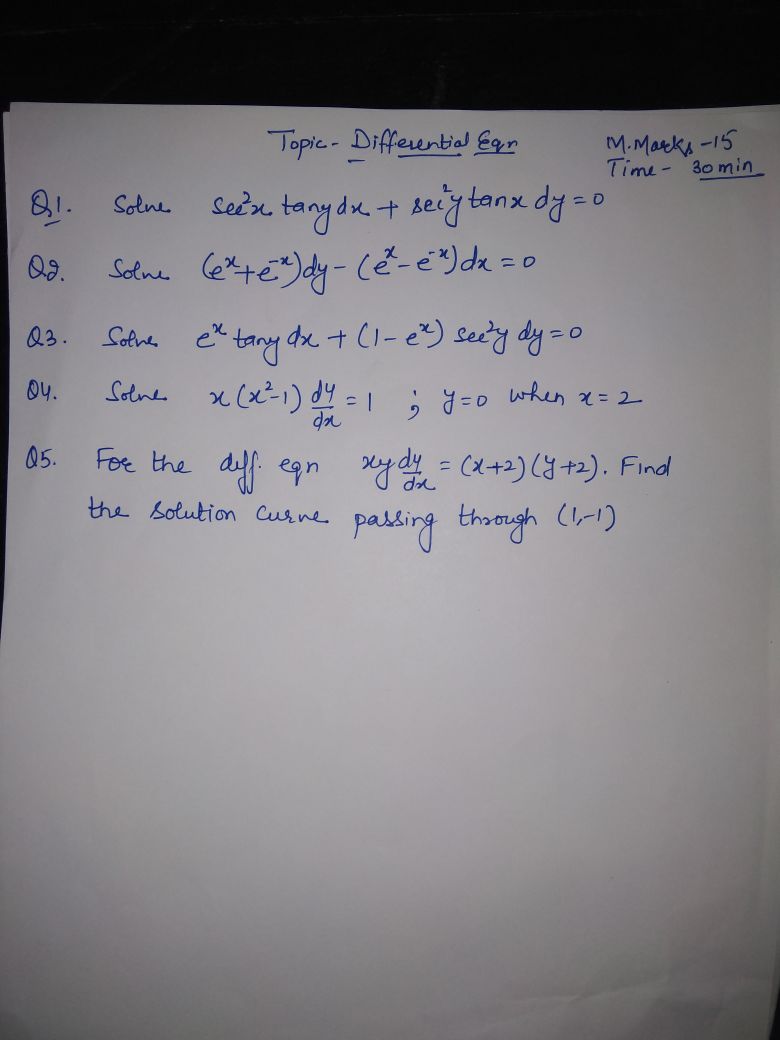 Differential Equations - Mathematics - Subjective Test - Teachmint