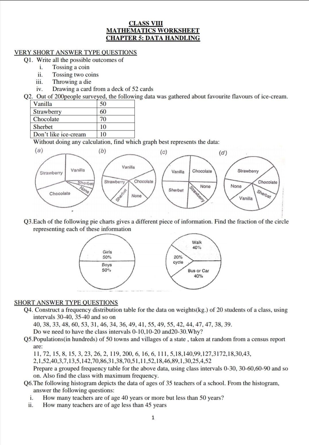 Data Handling Math Subjective Test Teachmint
